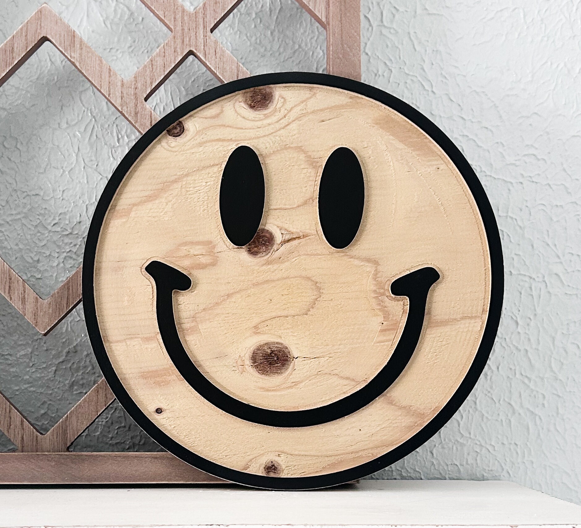 10" Wood (black Oval Eyes) Smiley Faces, Smiley Face Decor, Smiley Face ...