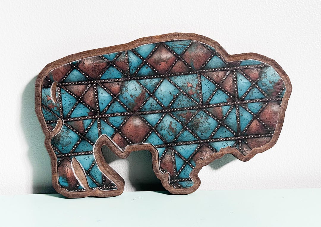 Cute 11" Wood Bison, Western Wood Bison Wall Decor, Bison Decor ...