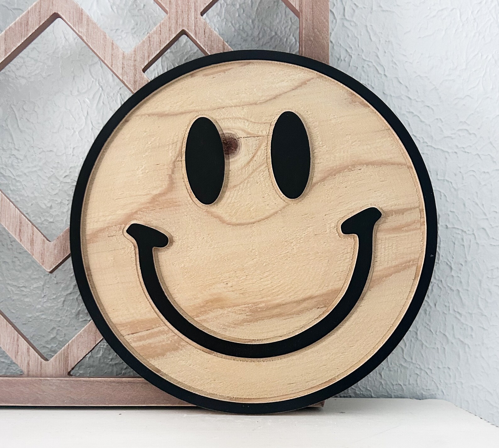 10" Wood (black Oval Eyes) Smiley Faces, Smiley Face Decor, Smiley Face ...