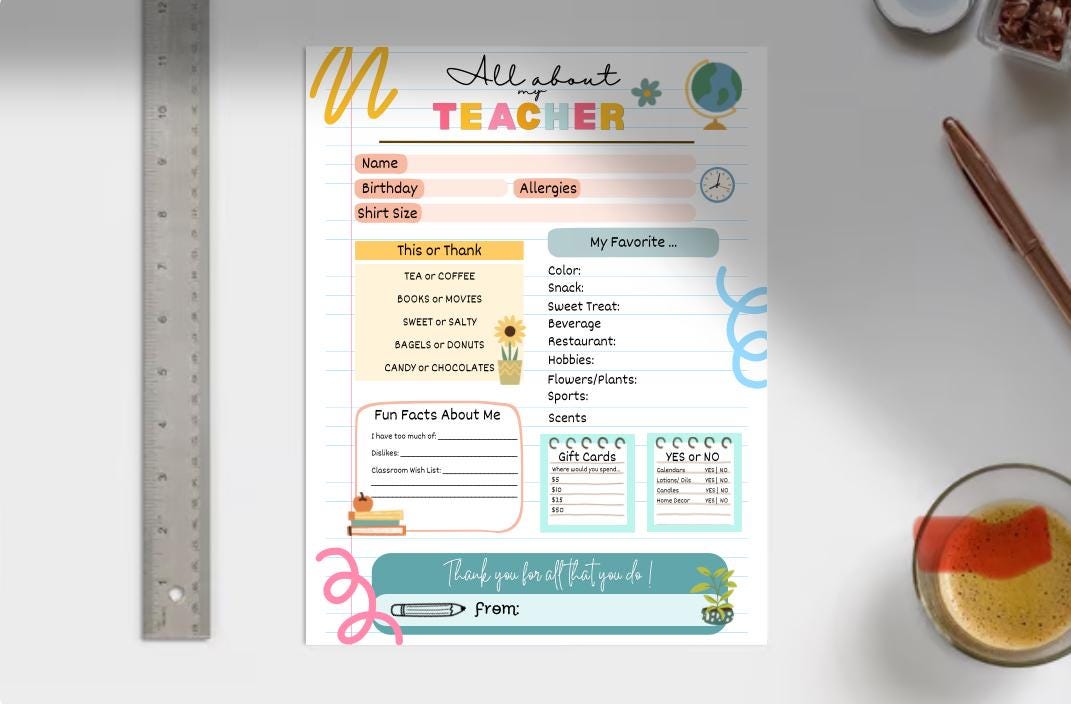 Printable Teacher Questionnaire, Getting to Know You Questionnaire ...