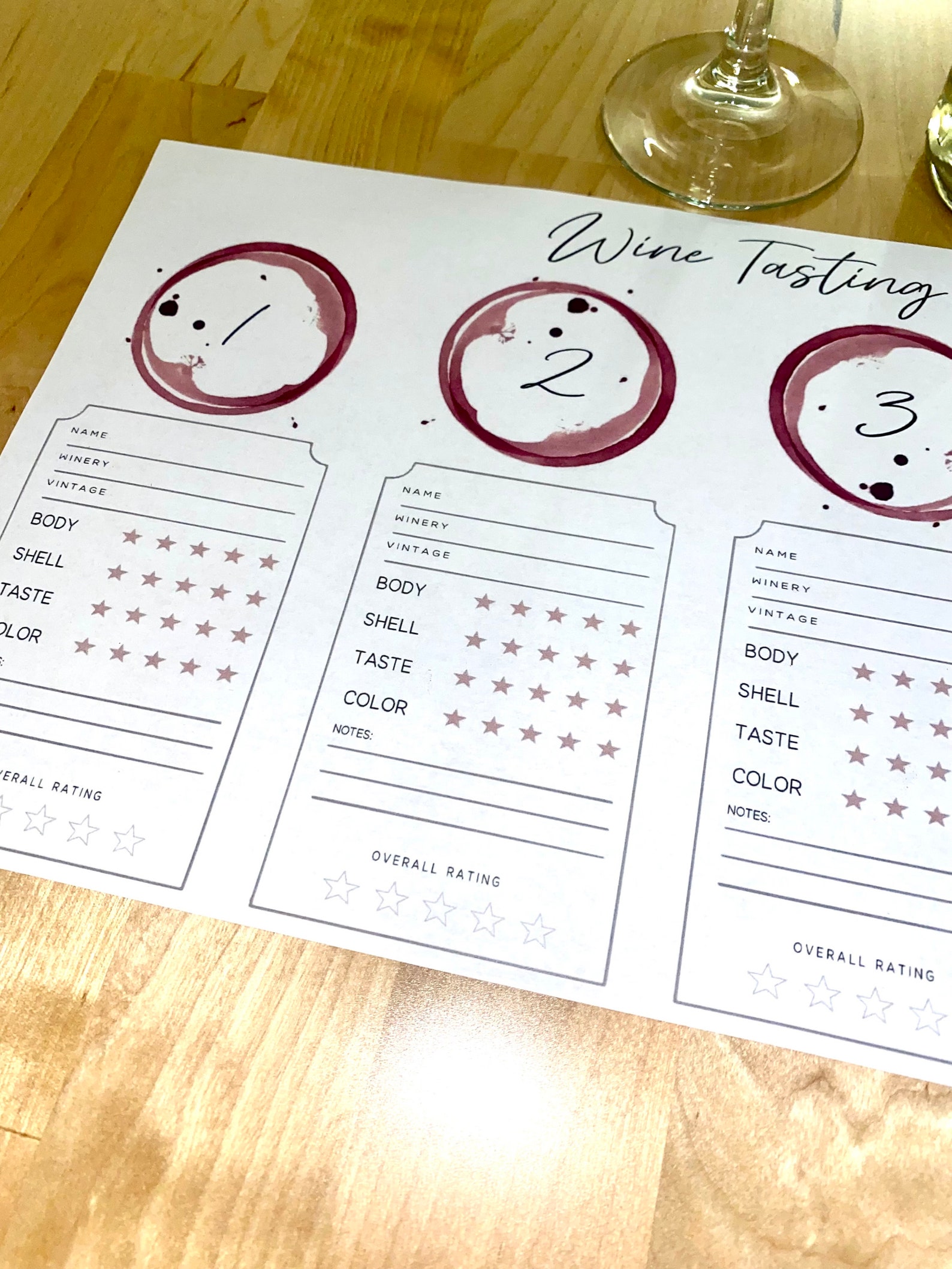 INSTANT DOWNLOAD Wine Tasting Score Card Wine Party Wine Flight Wine ...
