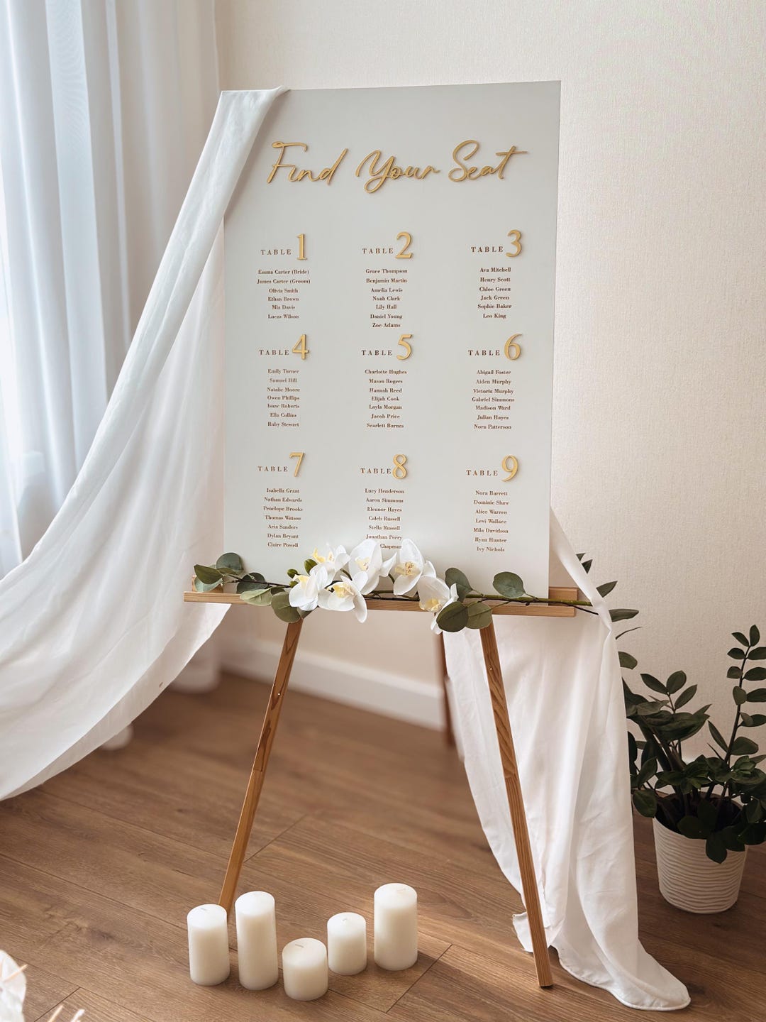 Minimalist Wedding Seating Chart Sign, White Wood Reception Decor ...