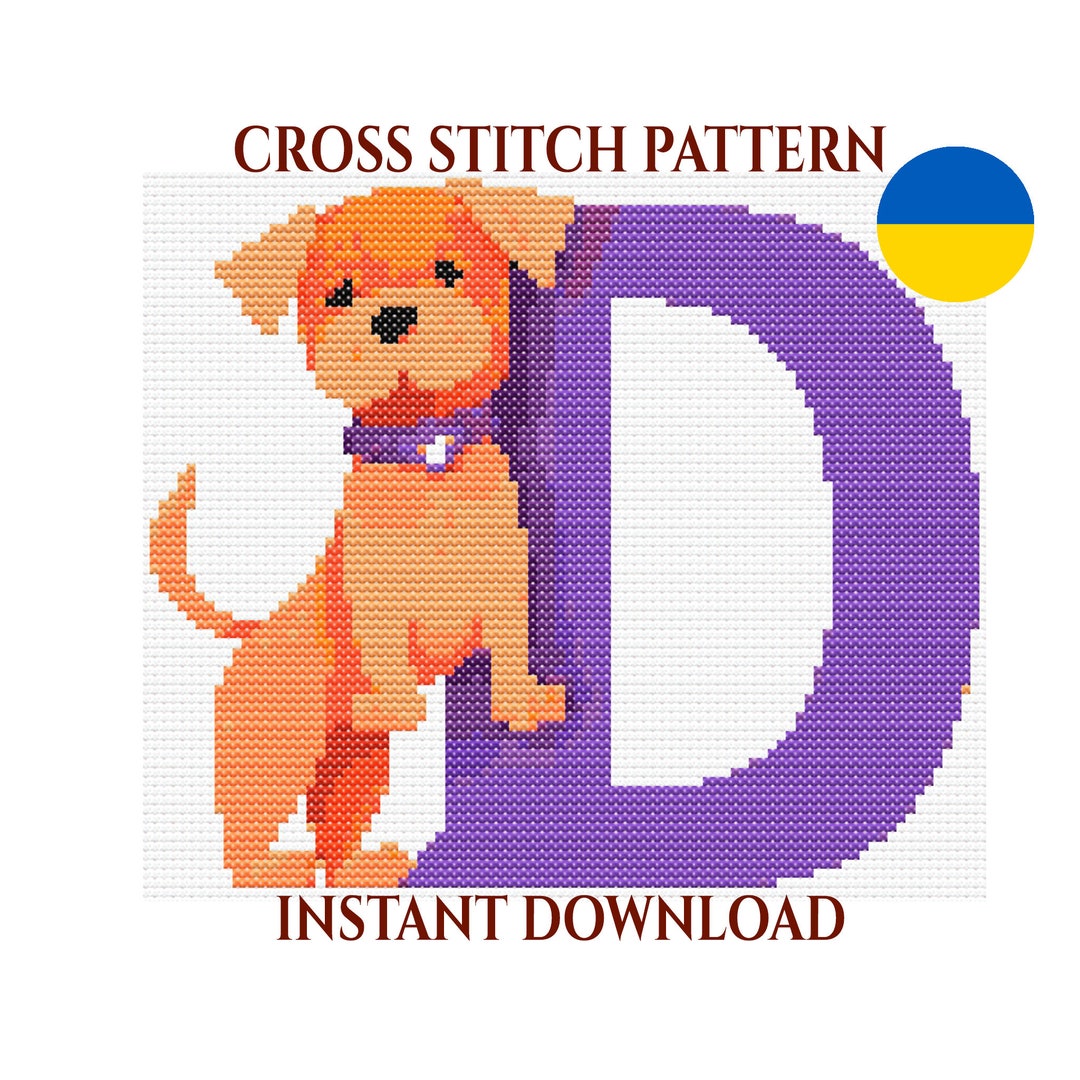 Personalized Letter D With Cute Dog. Cross Stitch Pattern, Kids ...