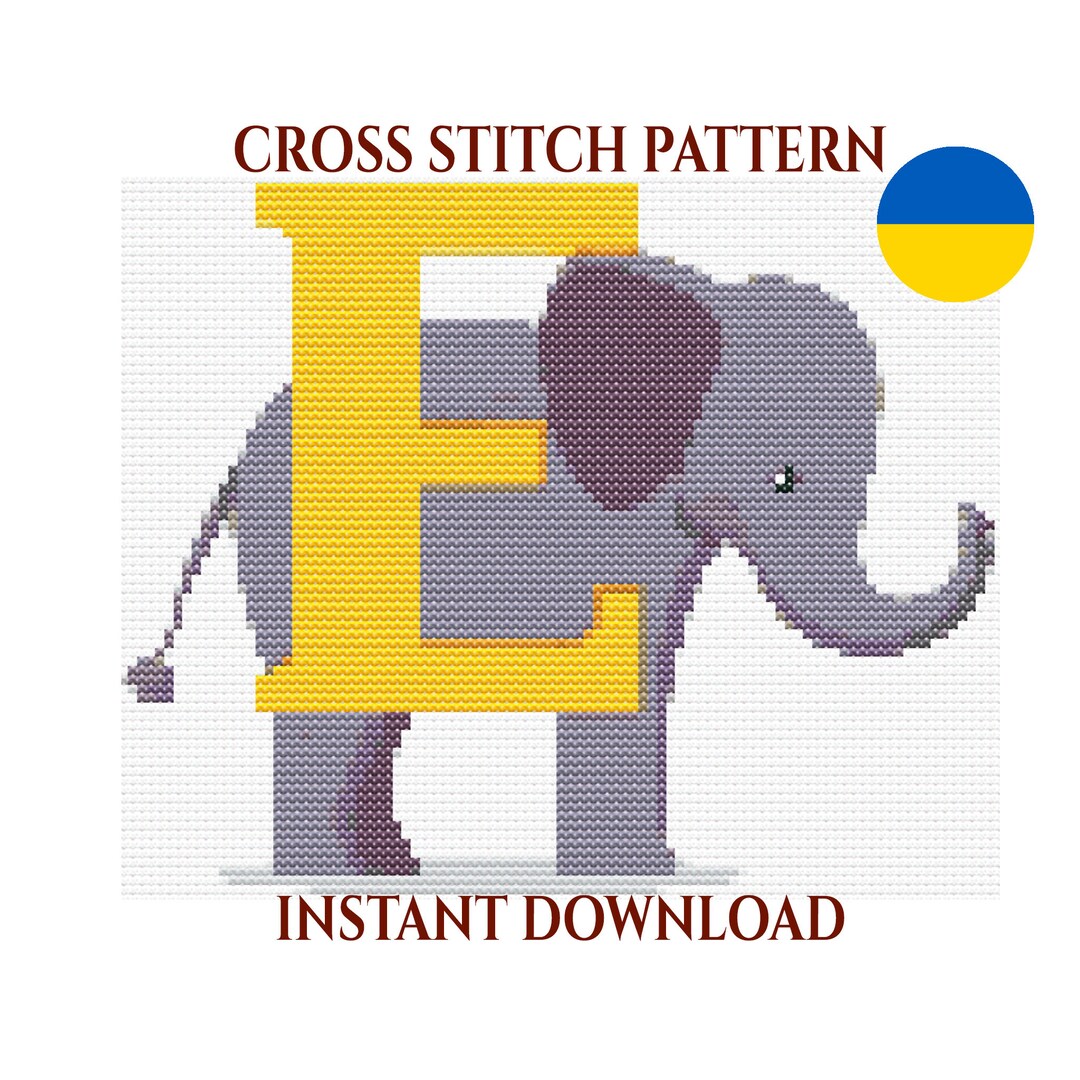 Cross Stitch Pattern For Letter E With Cute Cartoon Elephant Etsy cross-stitch-pattern-for-letter-e-with-cute-cartoon-elephant-etsy