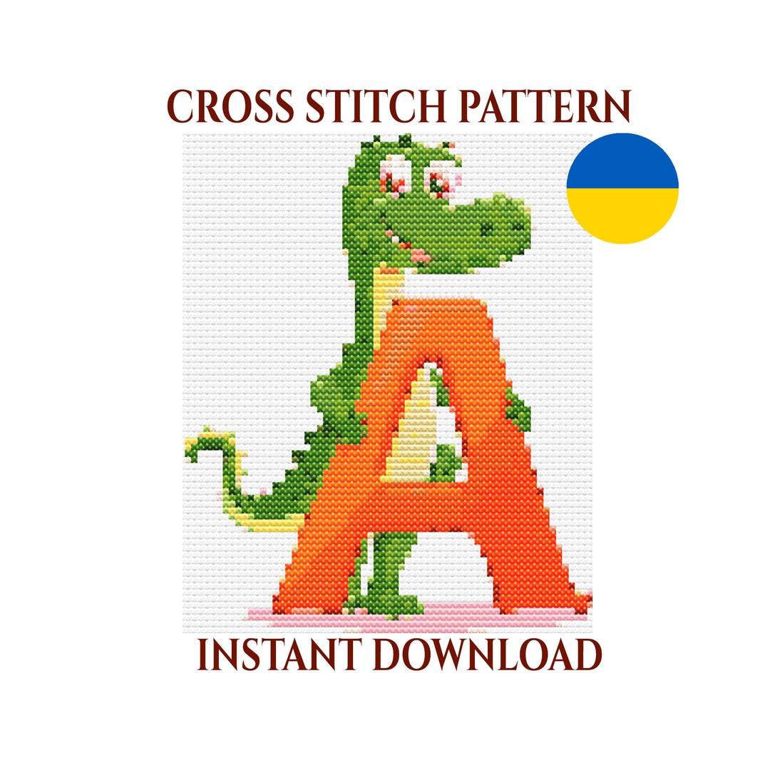Personalized Fun Cross Stitch Pattern for Letter A With Cute Alligator ...
