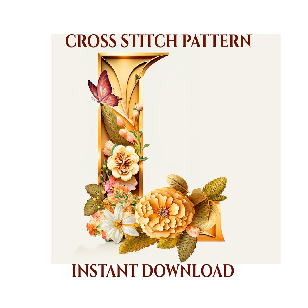 Spring Floral Cross Stitch Pattern Letter L for Home Decor and DIY ...