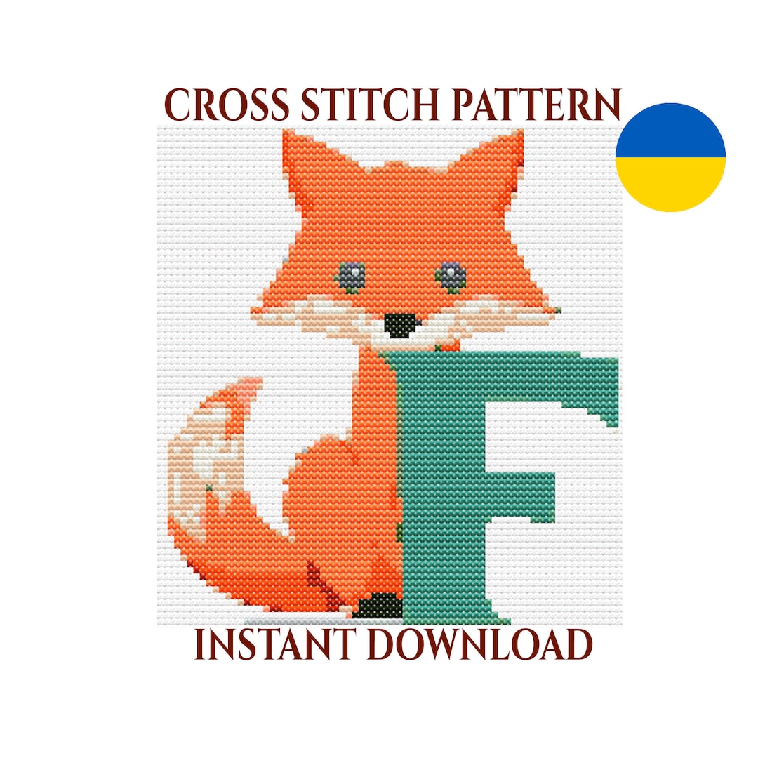 Fun Cross Stitch Pattern for Letter F With Cute Cartoon Fox Design ...