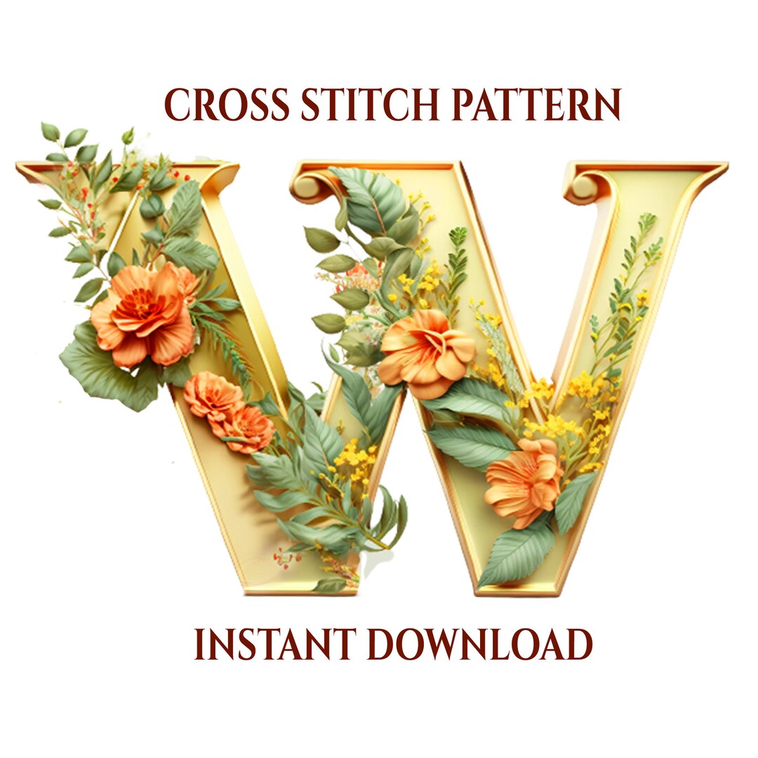 Pesonalized Letter W With Flowers Cross Stitch Pattern, Modern X-stitch ...