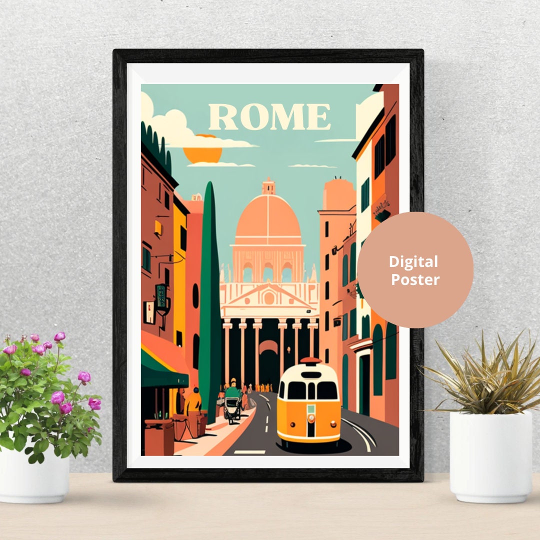 Vintage Digital Rome Poster - Etsy