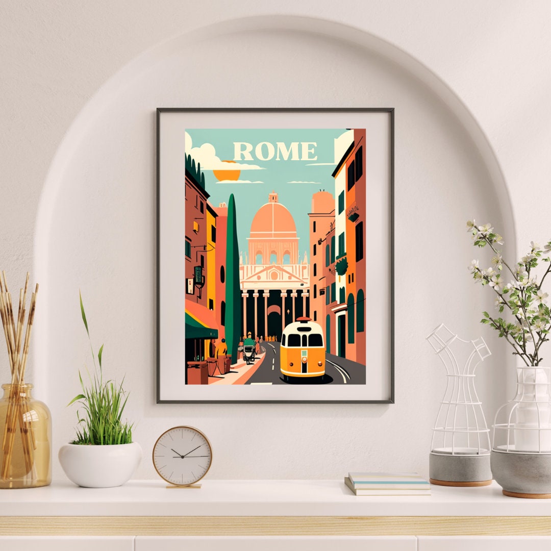 Vintage Digital Rome Poster - Etsy