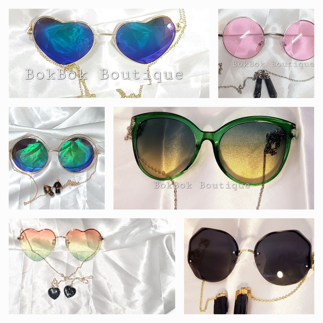 Crystal Chain Armless Sunglasses Heart Sunglasses Circle Aviator Quartz ...