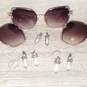 Crystal Chain Armless Sunglasses Heart Sunglasses Circle Aviator Quartz ...