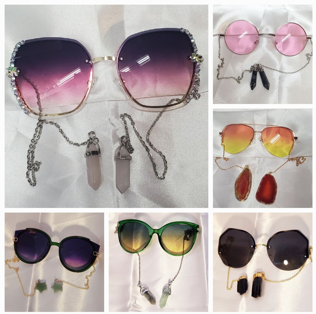 Crystal Chain Armless Sunglasses Heart Sunglasses Circle Etsy