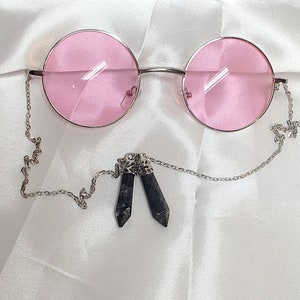 Crystal Chain Armless Sunglasses Heart Sunglasses Circle Aviator Quartz ...