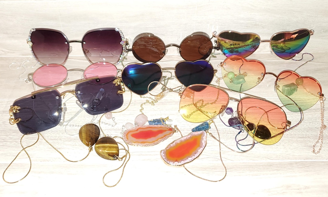 Crystal Chain Armless Sunglasses Heart Sunglasses Circle Aviator Quartz ...