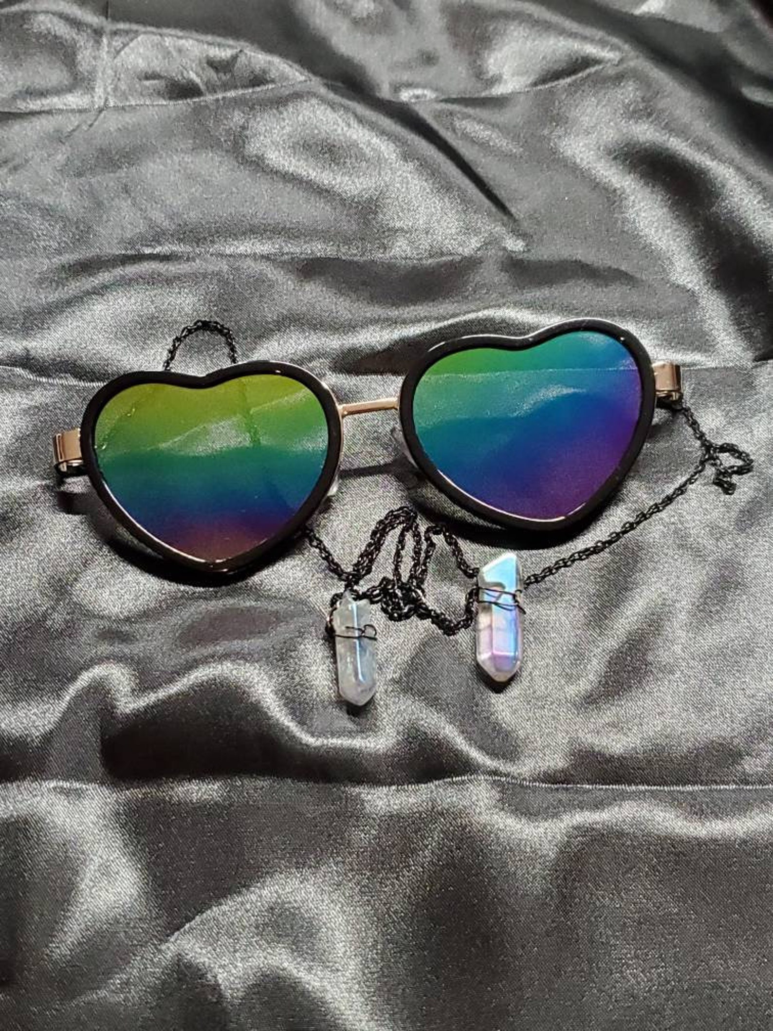 Crystal Chain Armless Sunglasses Heart Sunglasses Circle - Etsy