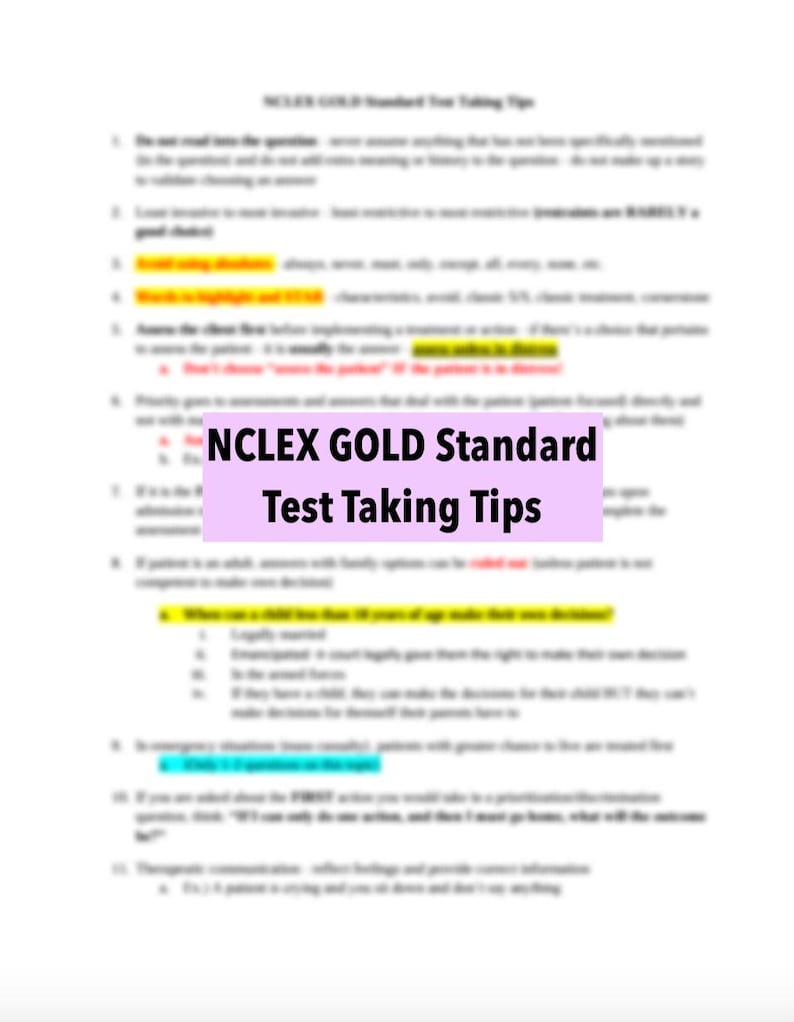 Next Gen NCLEX GOLD Standard Test Taking Tips - Etsy