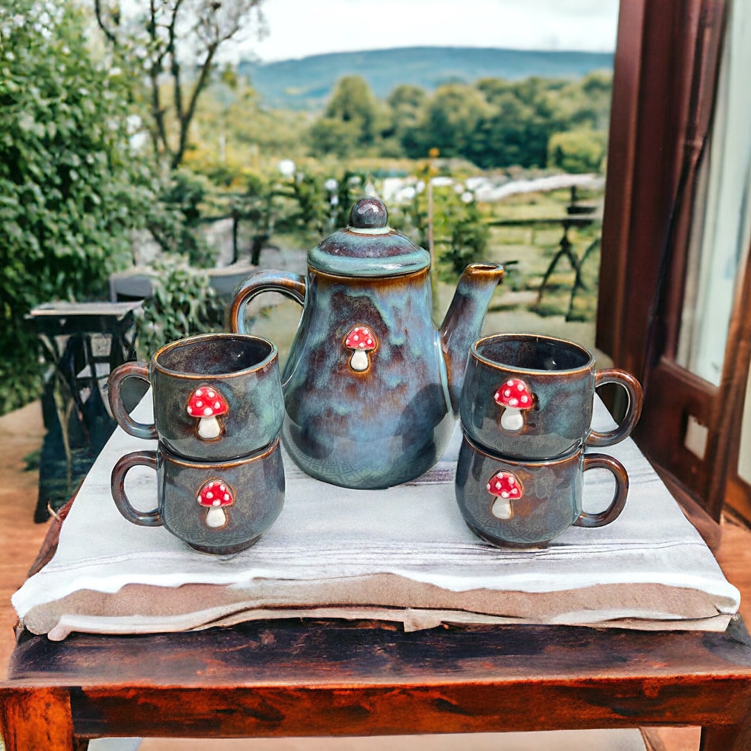 Hand-made Ceramic Mushroom Tea Pot Teapot - Tea Cup Set - Cups - Clay ...