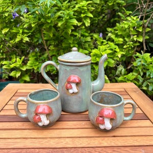 Ready to Ship! Hand-made Ceramic Mushroom Tea Pot Teapot - Tea Cup Set ...