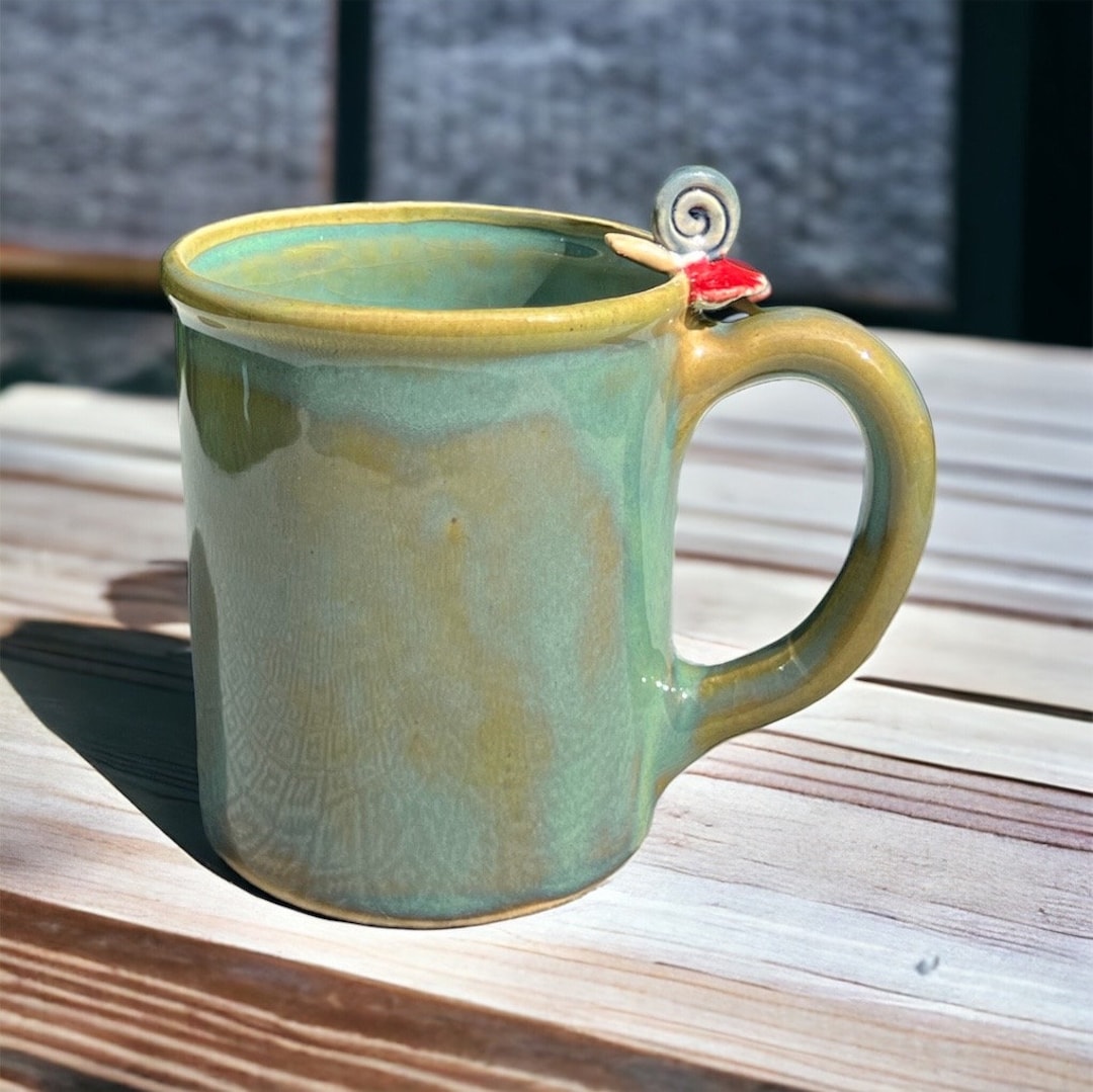 Hand-made Ceramic Snail and Mushroom Mug Cup - 70s Vibe - Stoneware ...