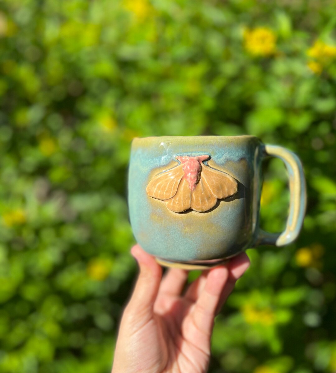 Hand-made Ceramic Large Moth Mug Cup 70s Vibe Stoneware Clay Moths Boho ...