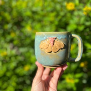 Hand-made Ceramic Large Moth Mug Cup 70s Vibe Stoneware Clay Moths Boho ...