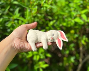 Hand-made Ceramic Sleeping Bunny Rabbit Shelf Sitter 70s Vibe Stoneware ...