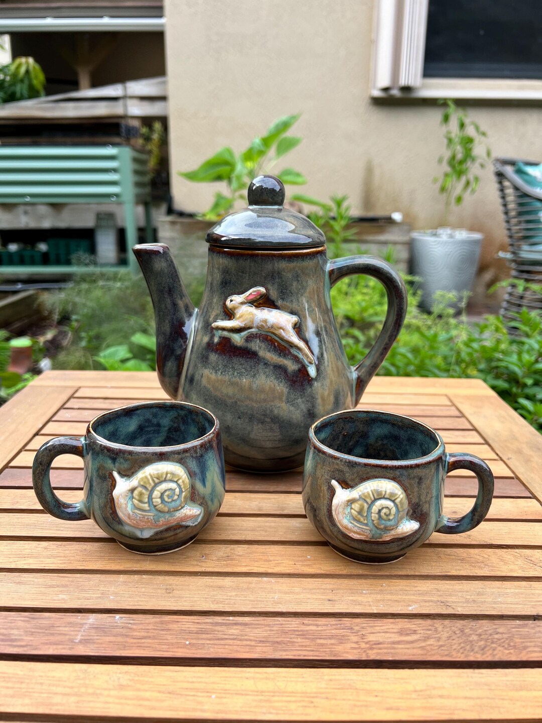 Hand-made Ceramic Bunny Snail Tea Pot Teapot - Tea Cup Set - Cups ...