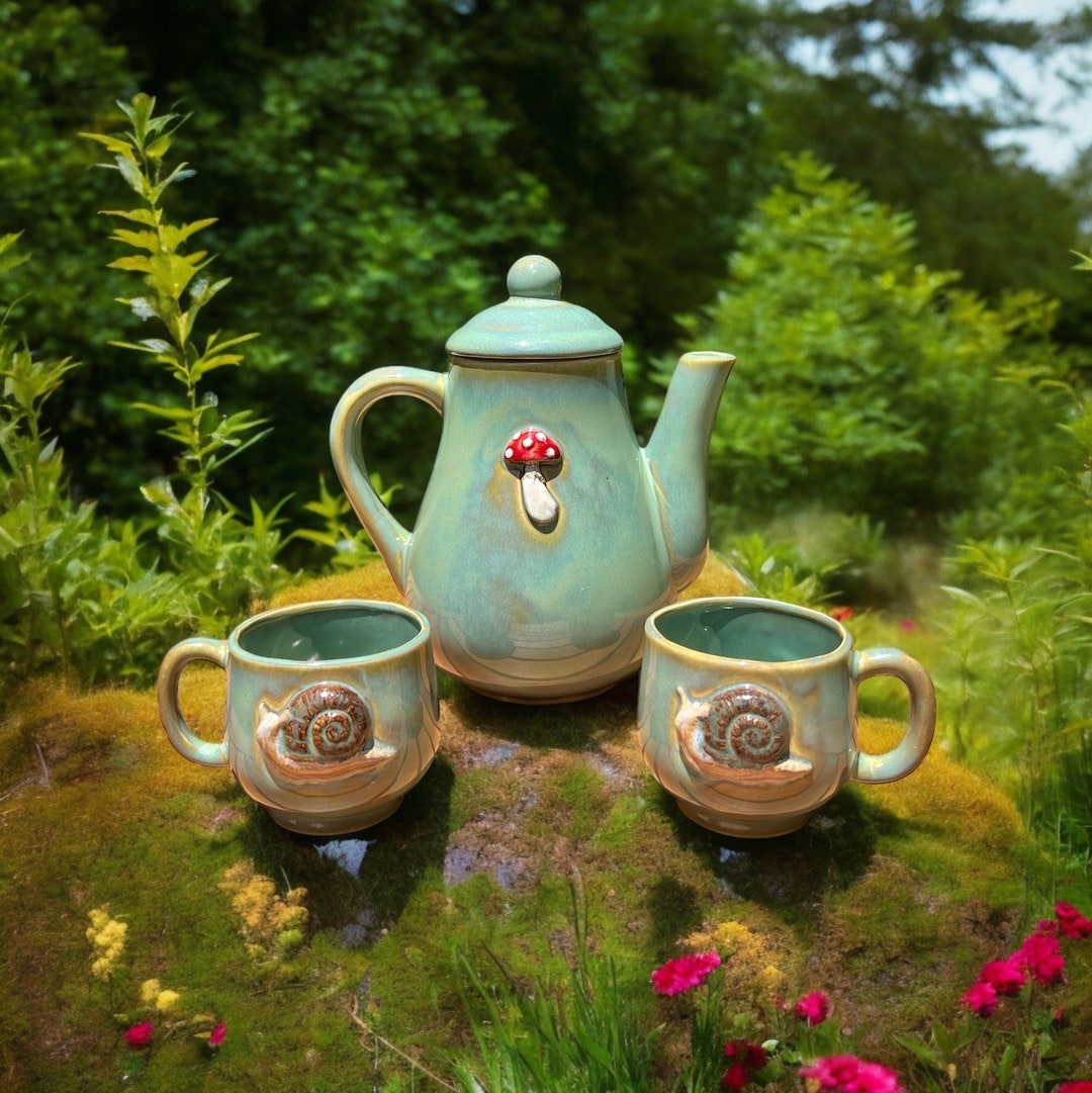 Hand-made Ceramic Snail Mushroom Tea Pot Teapot - Tea Cup Set - Cups ...