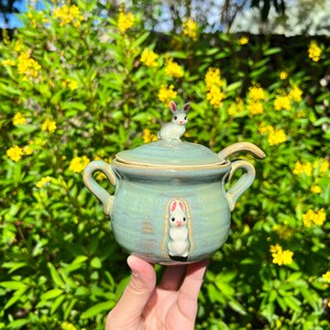 Hand-made Ceramic Bunny Pot With Lid Clay Bunnies Rabbit Cottage Core ...