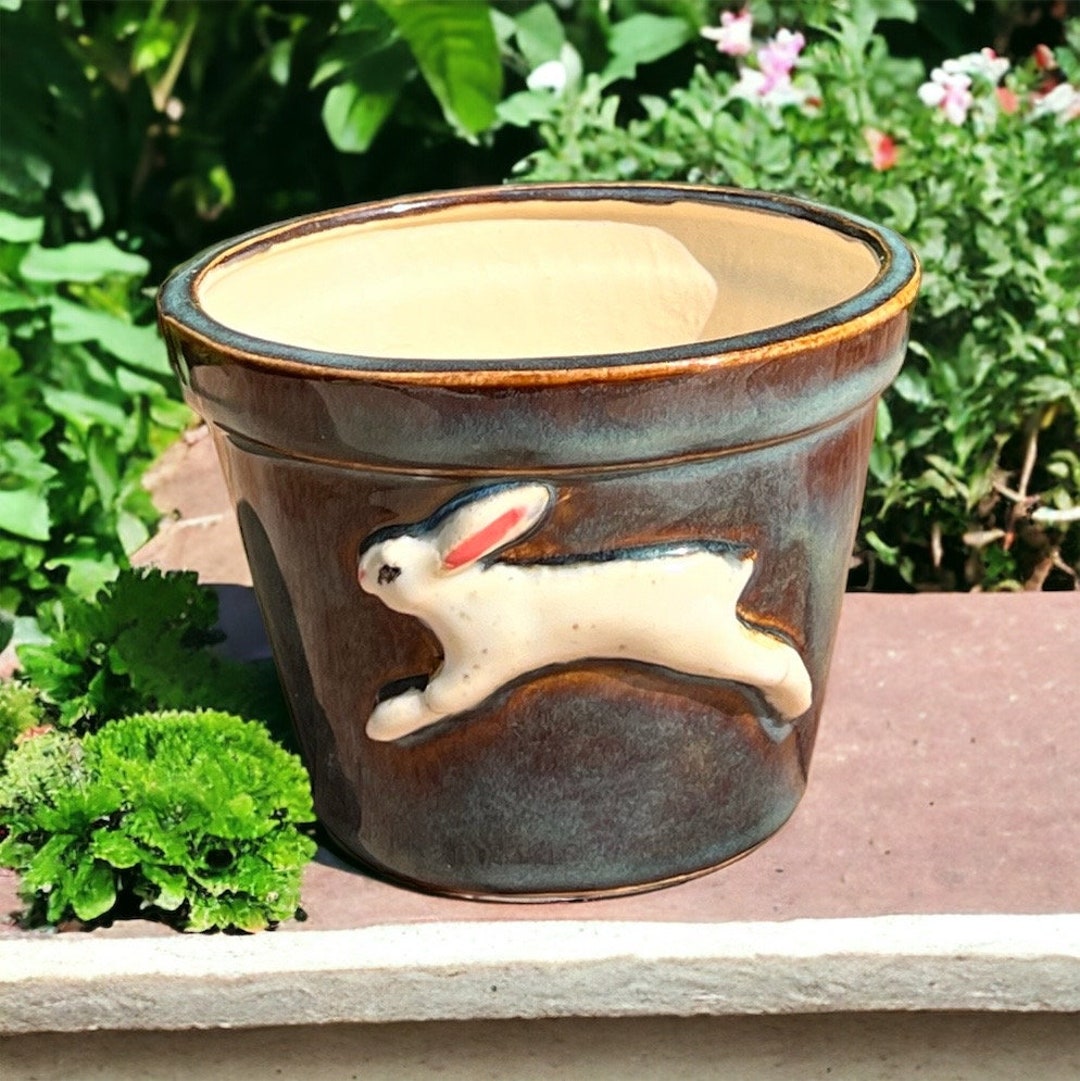 Hand-made Ceramic Bunny Planter Pot 70s Vibe Stoneware Clay Rabbit ...