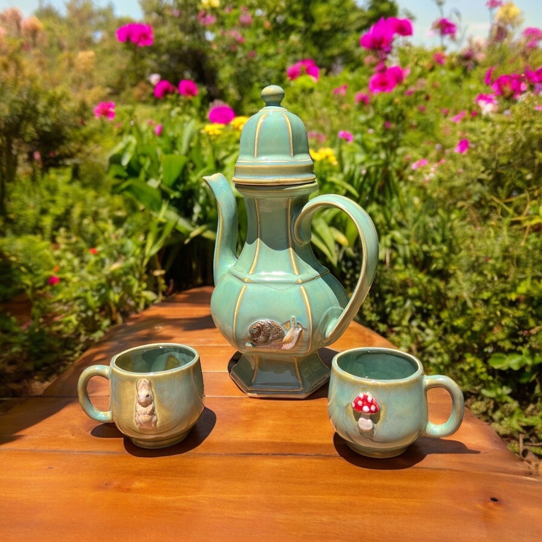 Hand-made Ceramic Snail Mushroom Tea Pot Teapot Tea Cup Set Cups Clay ...