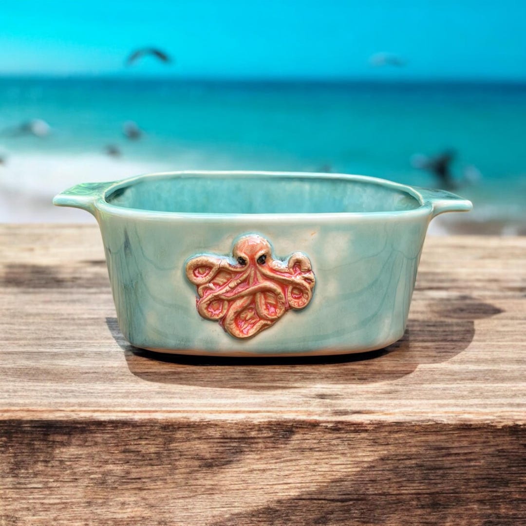 Hand-made Ceramic Sea Octopus Cake or Bread Loaf Pan or Casserole Dish ...