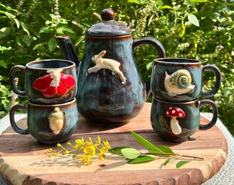 Hand-made Ceramic Mushroom Tea Pot Teapot - Tea Cup Set - Cups ...