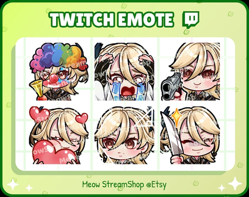 Twitch Emote / Kaveh Emotes Pack 1 clown Cry Gun Heart - Etsy