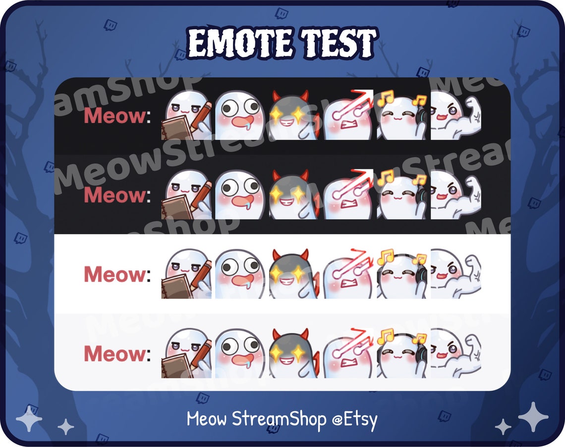 Twitch Emote / Cute Ghost Emotes Pack #5 (note, Derp, Evil, Laser, Jam ...