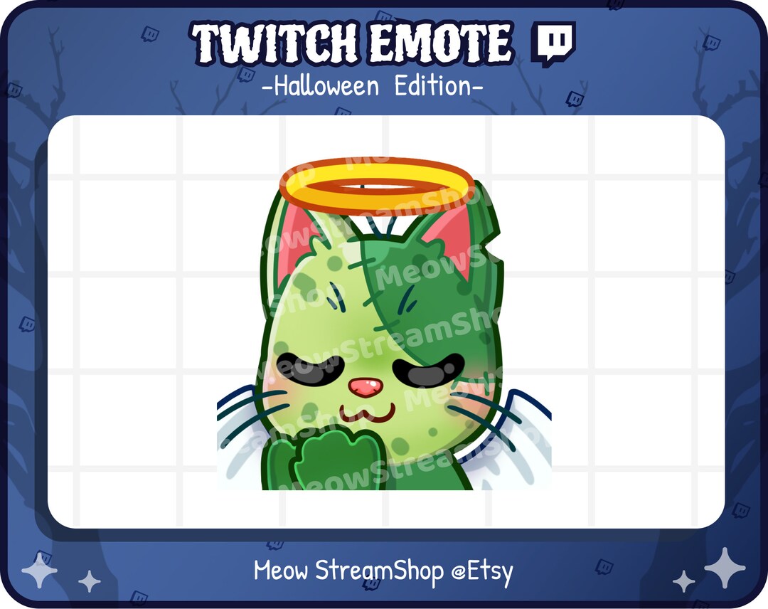 Twitch Emote / Cute Zombie Cat Pray, Halo, Angel Emotes / Kawaii Zombie ...