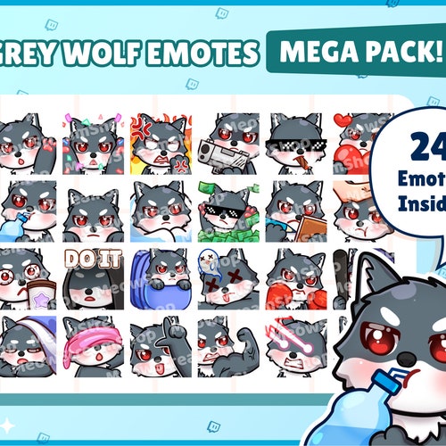 Twitch Emote / Cute Grey Wolf Mega Pack 1 Emotes 24 Emotes - Etsy
