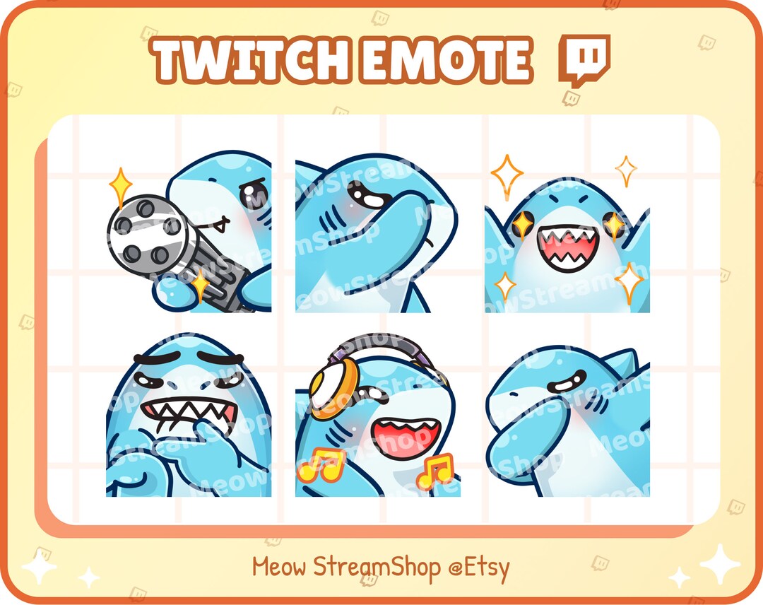 Twitch Emote / Cute Shark Emotes Pack 4 gatling Gun, Face Palm, Excited ...