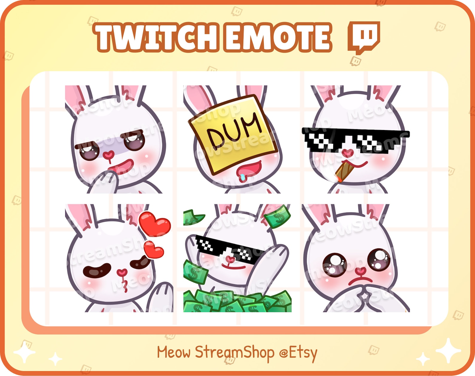 Twitch Emote / Cute Rabbit Emotes Pack #4 (smug Face, Dum, Cool GG EZ ...