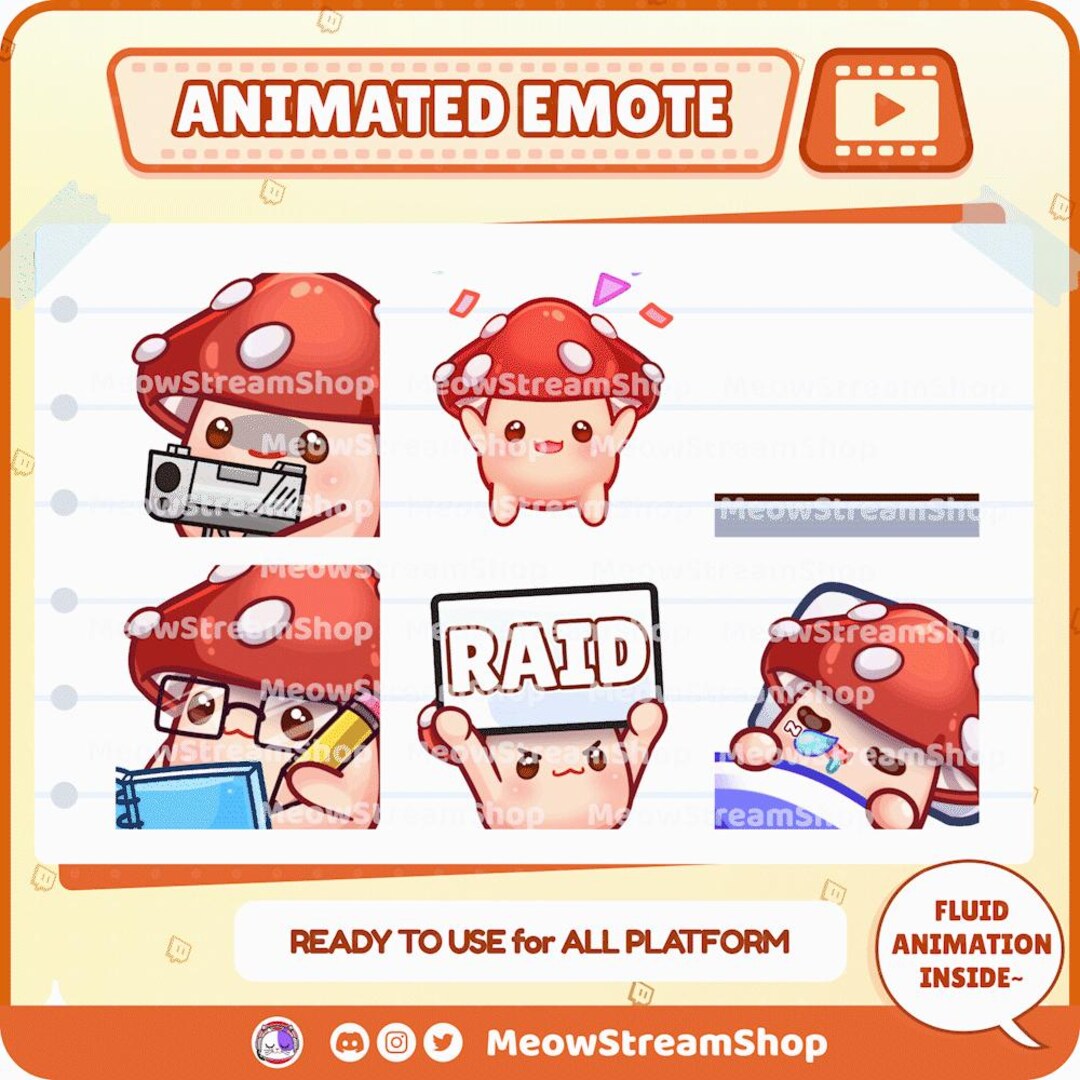 Twitch Animated Emote / Cute Mushroom Animated Emotes Pack #1 (note ...