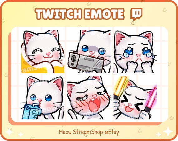 Twitch Emote / Cute White Cat Emotes Pack 4 comfy Gun Sad - Etsy Canada