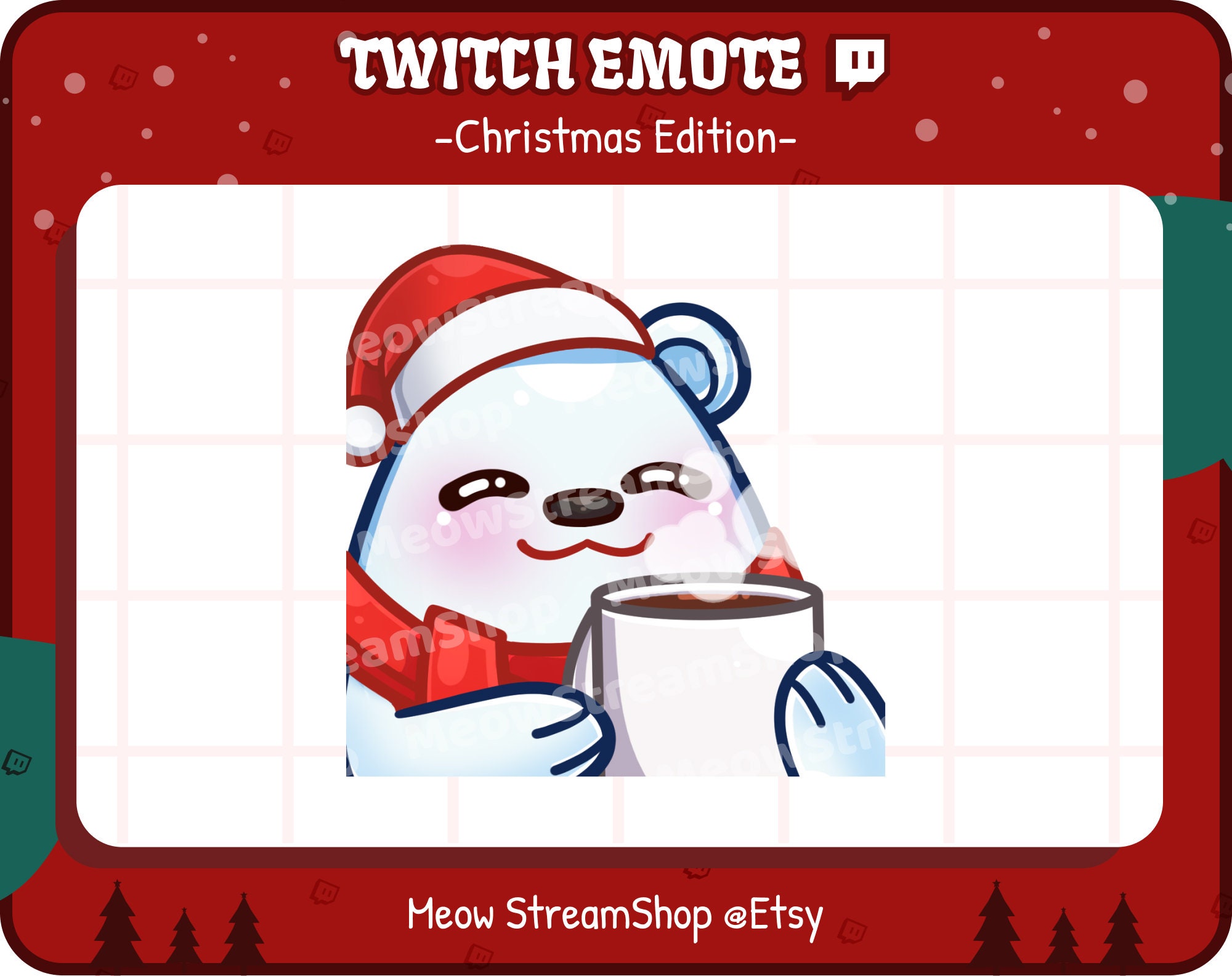 Twitch Emote / Cute Polar Bear Santa Sip Hot Chocolate Emotes | Etsy