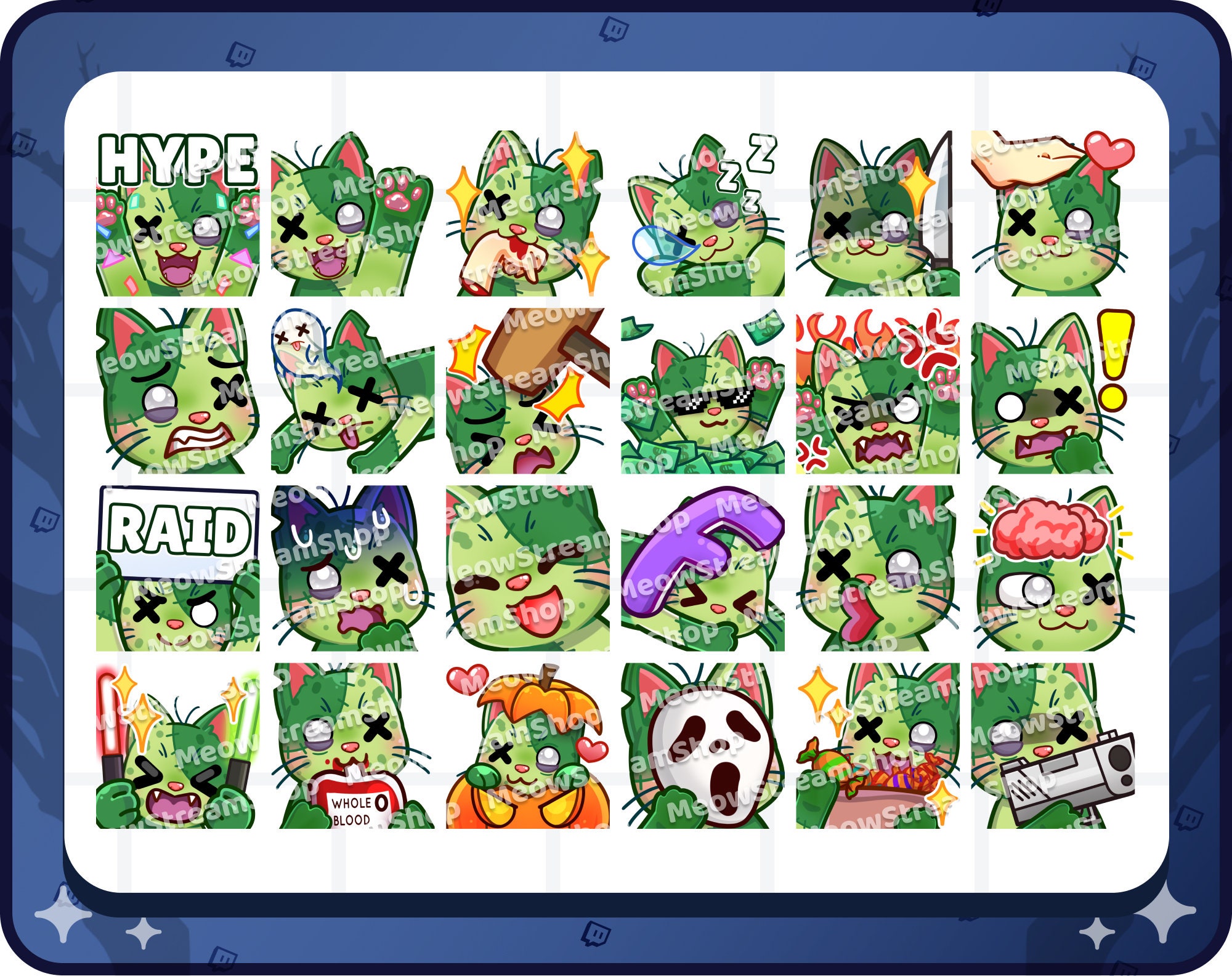 Twitch Emote / Cute Zombie Cat Mega Pack #1 Emotes (24 Emotes Ready to ...