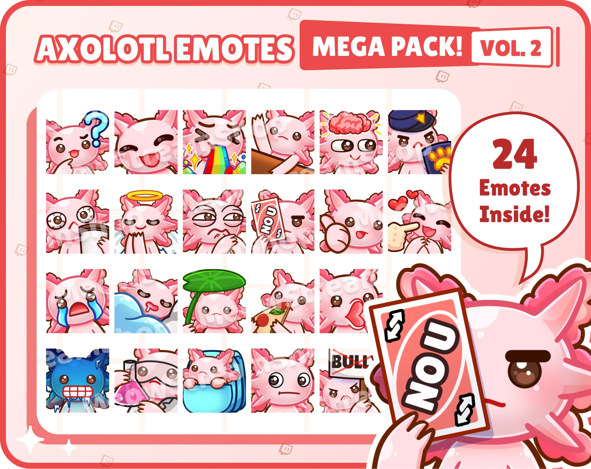 Twitch Emote / Cute Axolotl Mega Pack Emotes 2 24 Emotes - Etsy