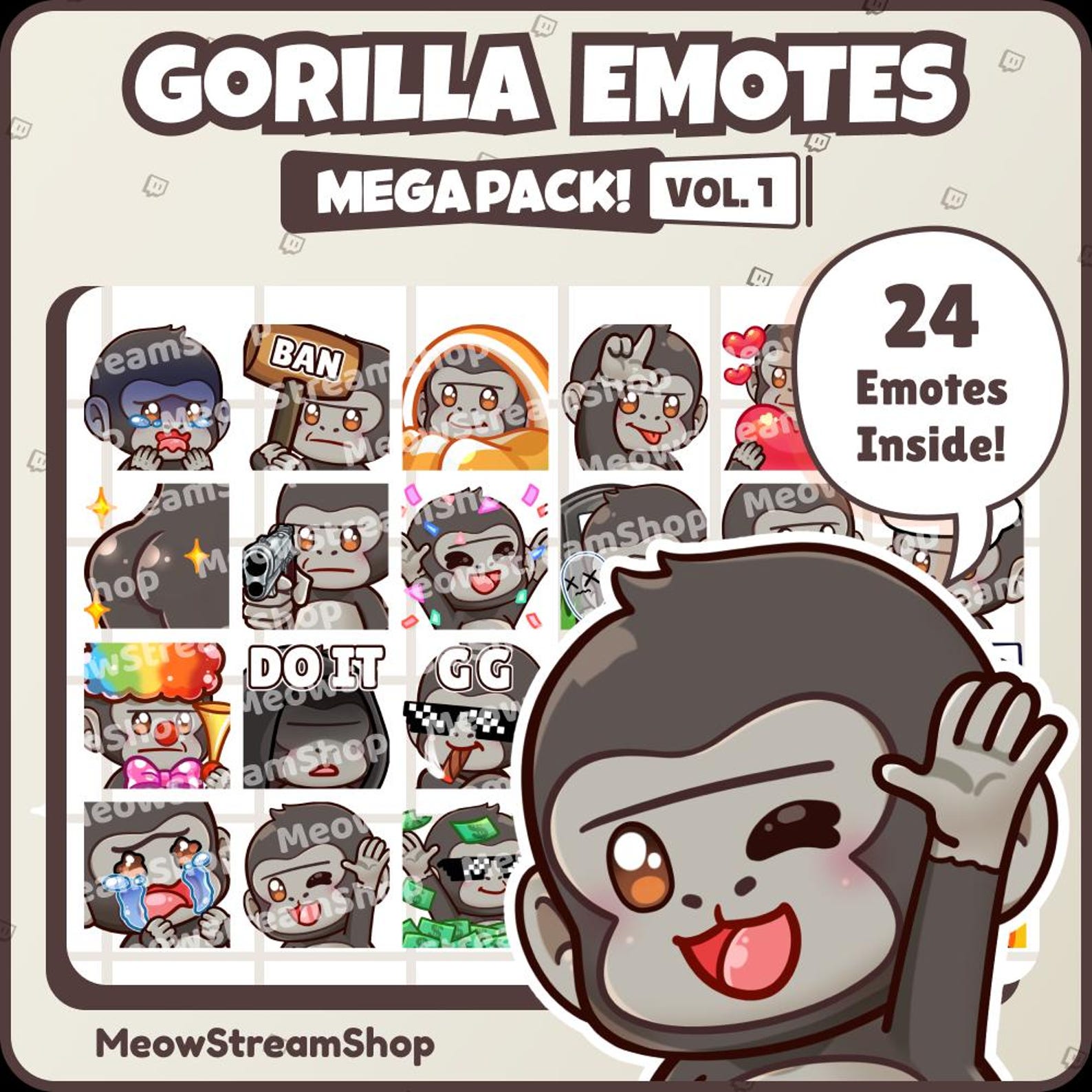 Gorilla Emote Mega Pack Vol. 1 – 24 Cute Twitch Emotes | Vtuber ...