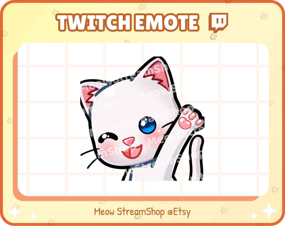 Twitch Emote / Cute White Cat Waving, Hi, Hello, Bye, Introduction ...