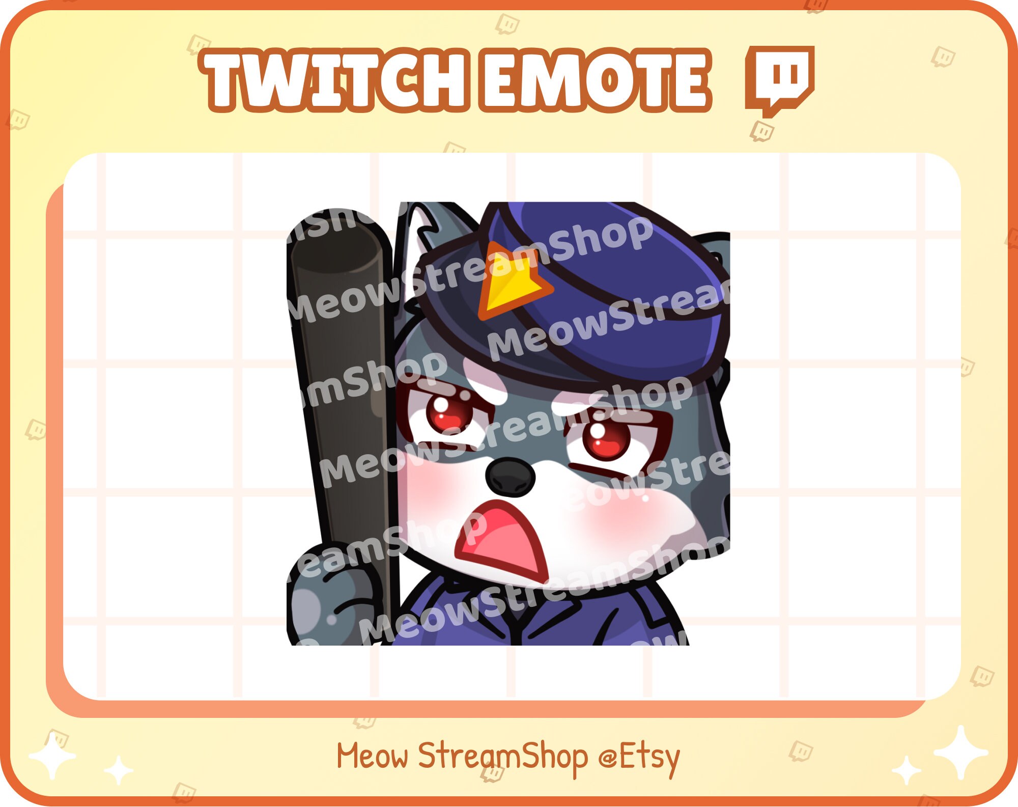 Twitch Emote / Cute Grey Wolf Cop, Police, Rule, Ban Emotes / Kawaii ...