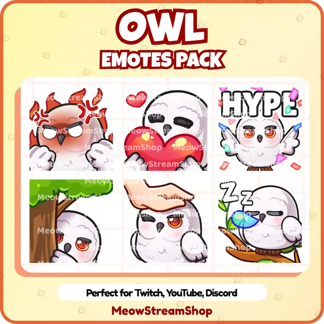 Twitch Emote / Cute Owl Emotes Pack #1 (rage, Heart, Hype, Lurk, Pat ...