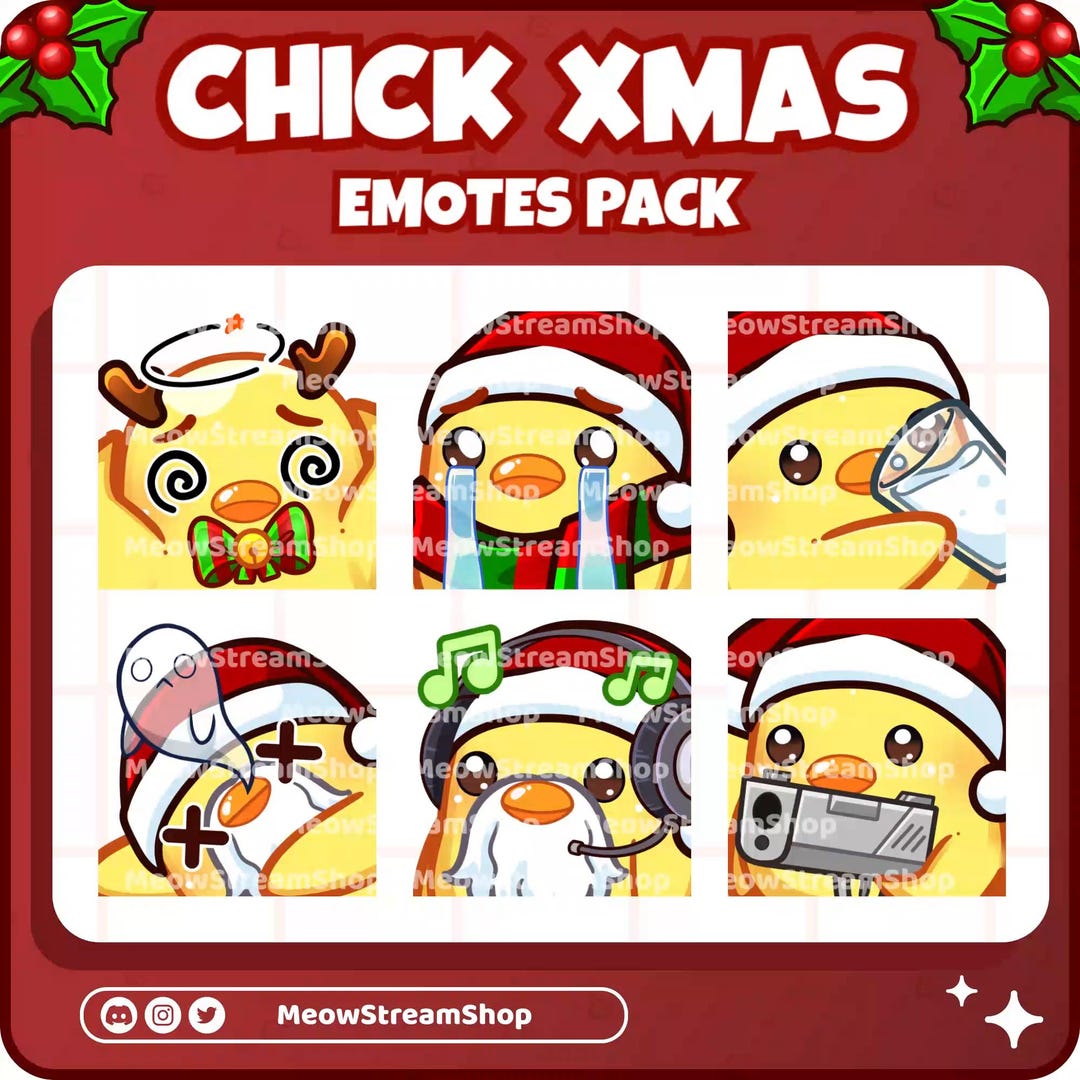 Twitch, Discord Emote/cute Xmas Chick Pack 4(dizzy, Cry Sad, Sip Milk ...